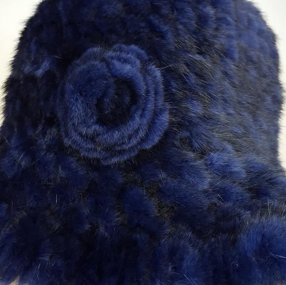 Hima | Accessories | Knitted Mink Fur Hat With Rose | Poshmark